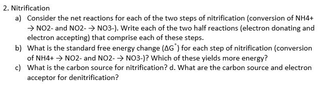 Solved 2. Nitrification a) Consider the net reactions for | Chegg.com