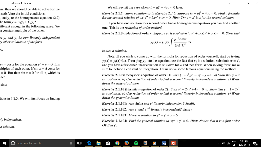 Solved diffyqs.pdf Reader that if we have two arbitrary | Chegg.com