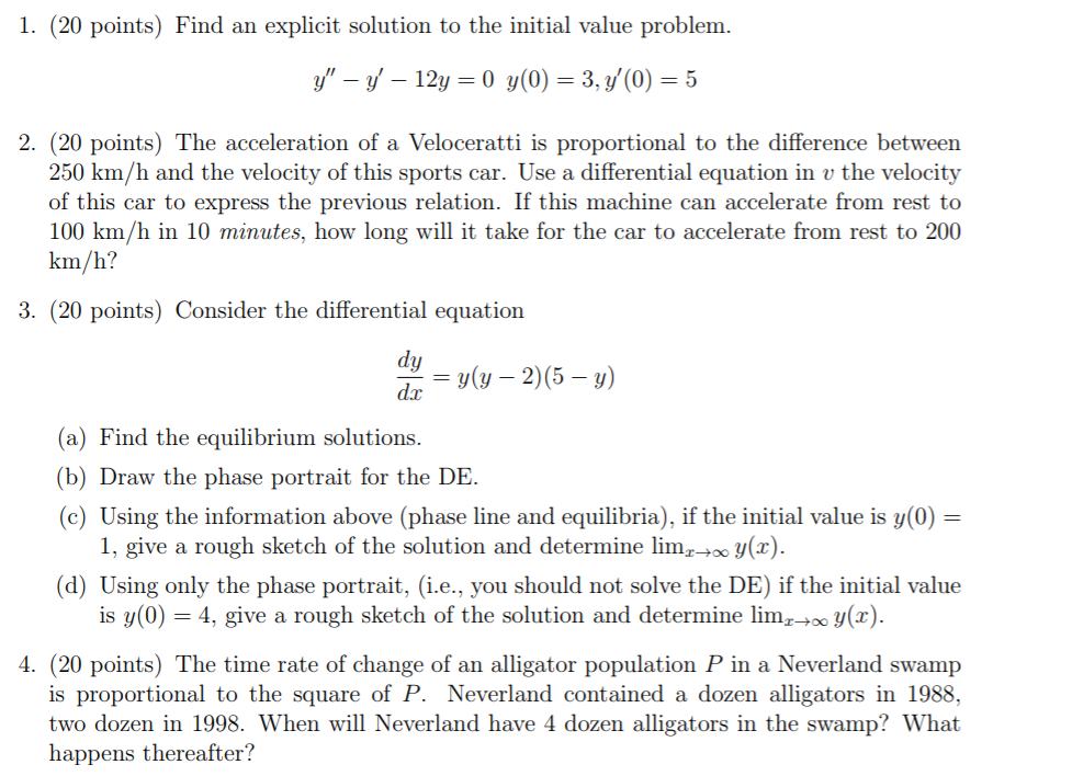 Solved 1. (20 points) Find an explicit solution to the | Chegg.com