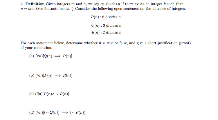 Solved Definition Given integers m and n, we say m divides n | Chegg.com