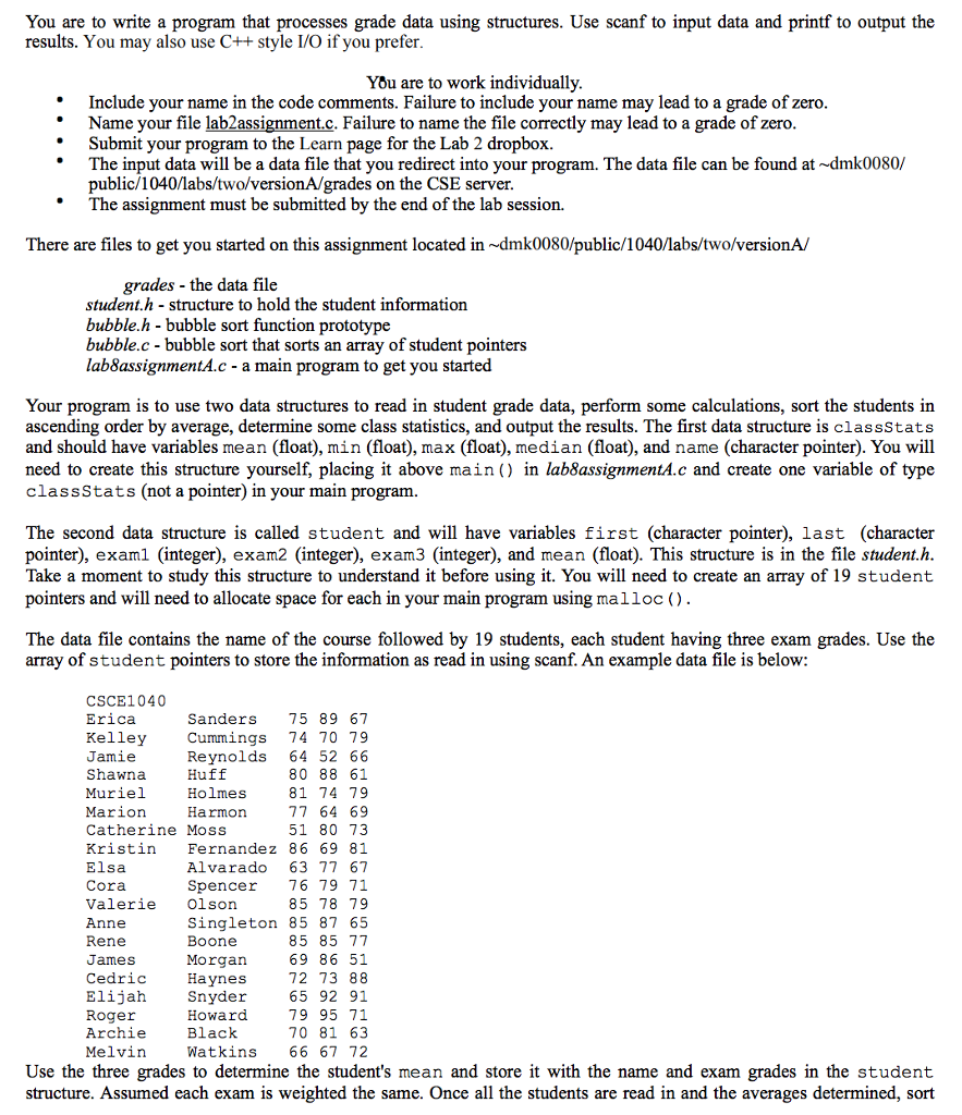 Solved You are to write a program that processes grade data | Chegg.com