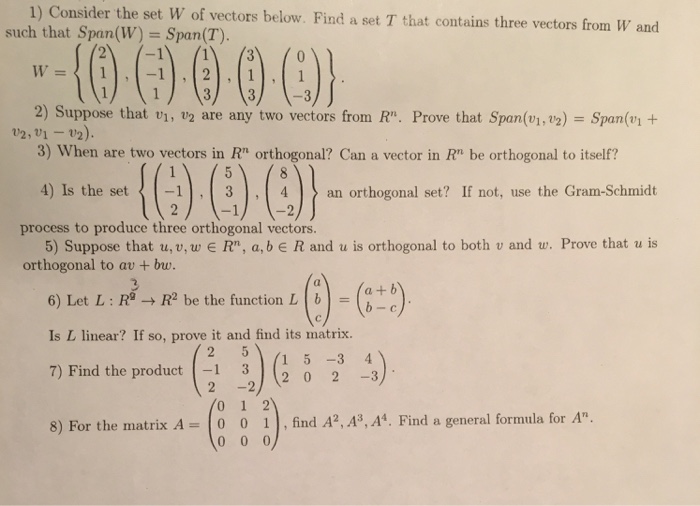 Solved Consider The Set W Of Vectors Below Find A Set T