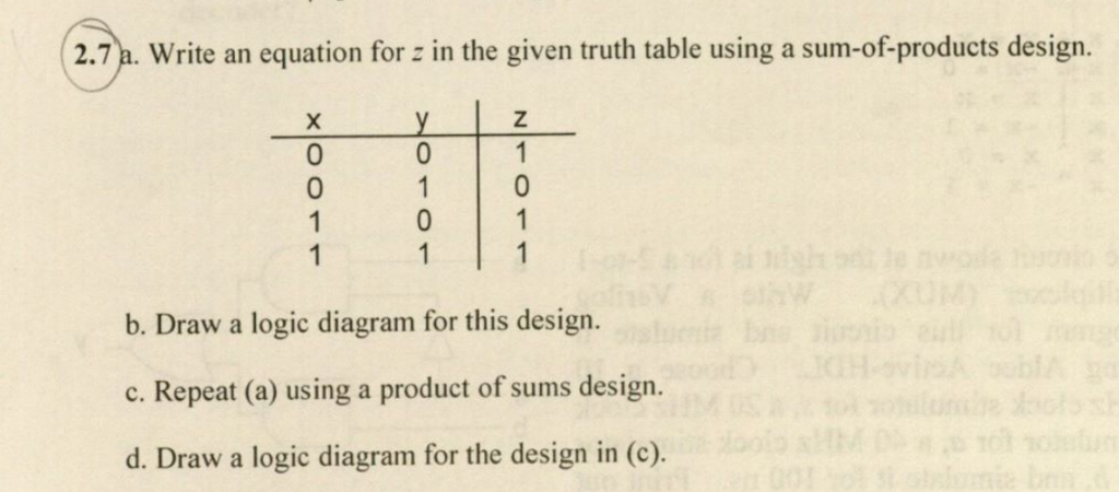 Solved a. Write an equation for z in the given truth table | Chegg.com