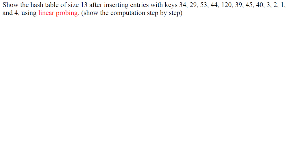 Solved Show the hash table of size 13 after inserting | Chegg.com