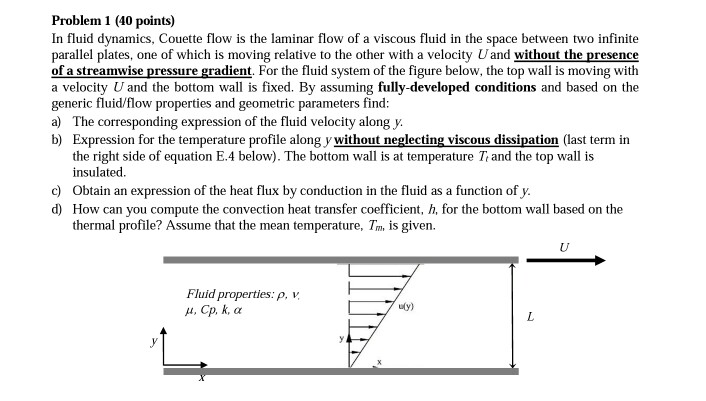 Solved Problem 1 (40 points) In fluid dynamics, Couette flow | Chegg.com