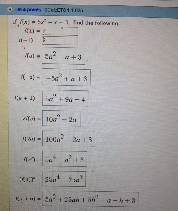 Solved If f(x) = 5x^2 - x + 3, find the following. | Chegg.com