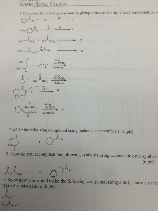 Solved Complete the following reactions by giving structures | Chegg.com