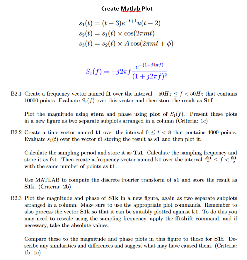 Solved Create Matlab Plot t+1 B21 Create a frequency vector | Chegg.com