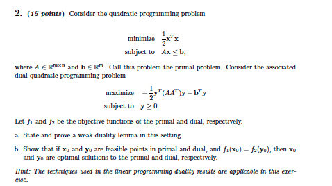 Consider the quadratic programming problem minimize | Chegg.com