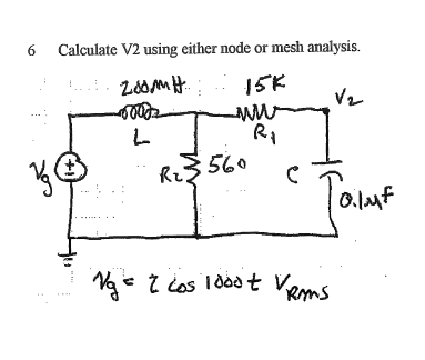 Solved Calculate V2 using either node or mesh analysis. | Chegg.com