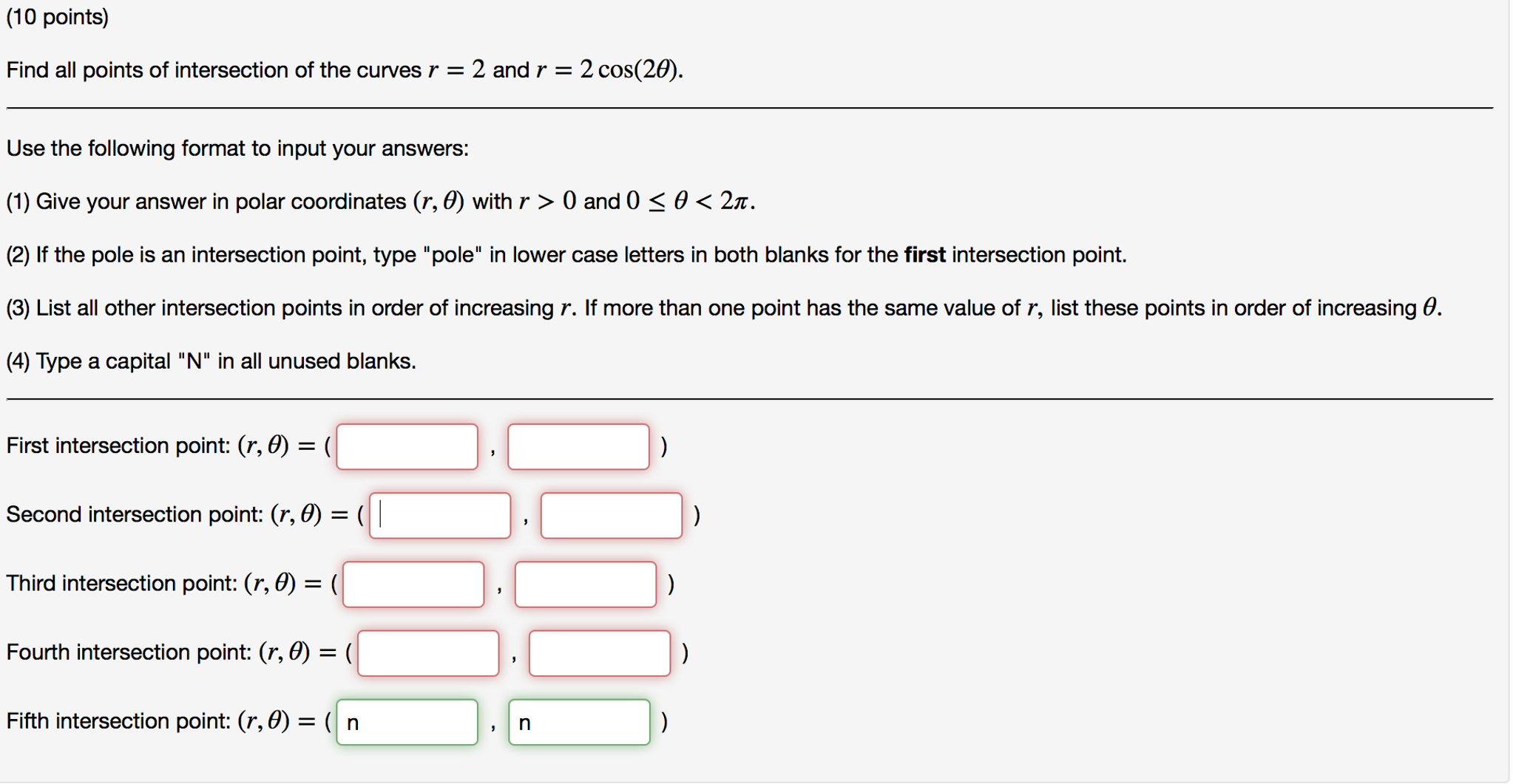 Solved Find all points of intersection of the curves r = 2 | Chegg.com