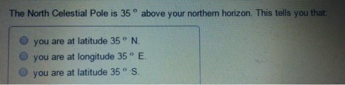 Solved The North Celestial Pole is 35 degree above your | Chegg.com