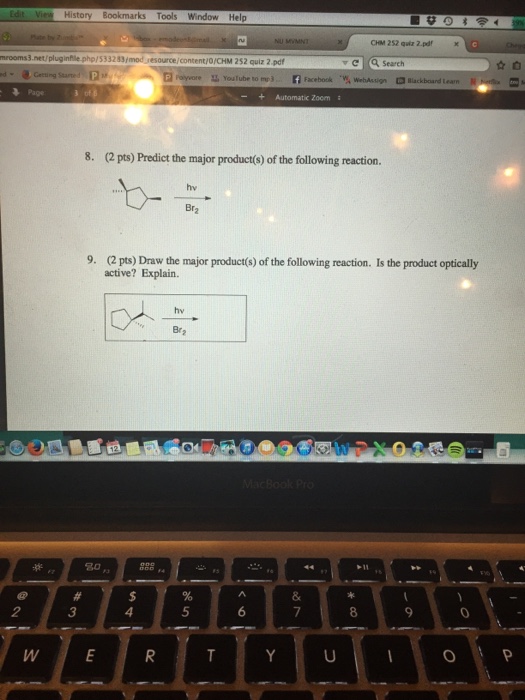 Solved 8. Predict the major product(s) of the following | Chegg.com