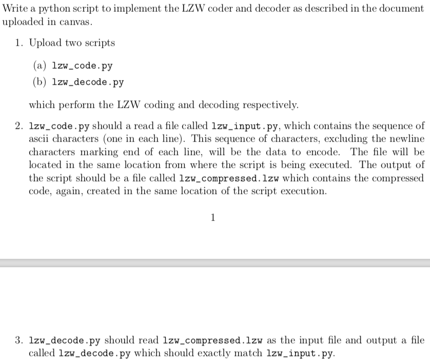 Write A Python Script To Implement The Lzw Coder And 