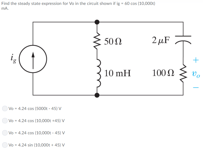 Solved Find the steady state expression for Vo in the | Chegg.com