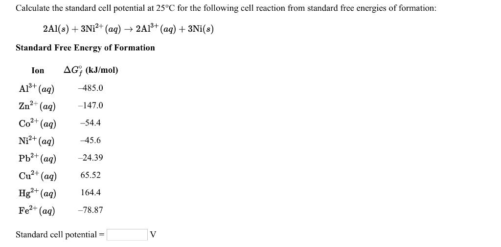 Solved Calculate The Standard Cell Potential At 25 Degree C