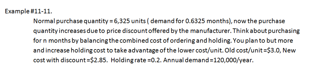 Solved Example #11-11. Normal purchase quantity: 6,325 units | Chegg.com
