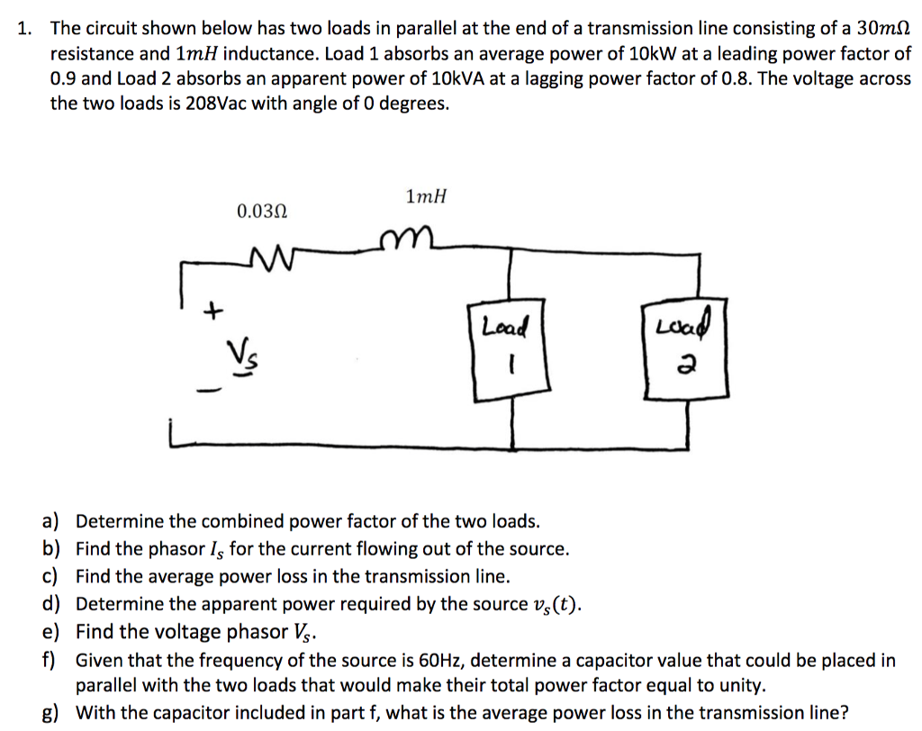 Solved The circuit shown below has two loads in parallel at | Chegg.com