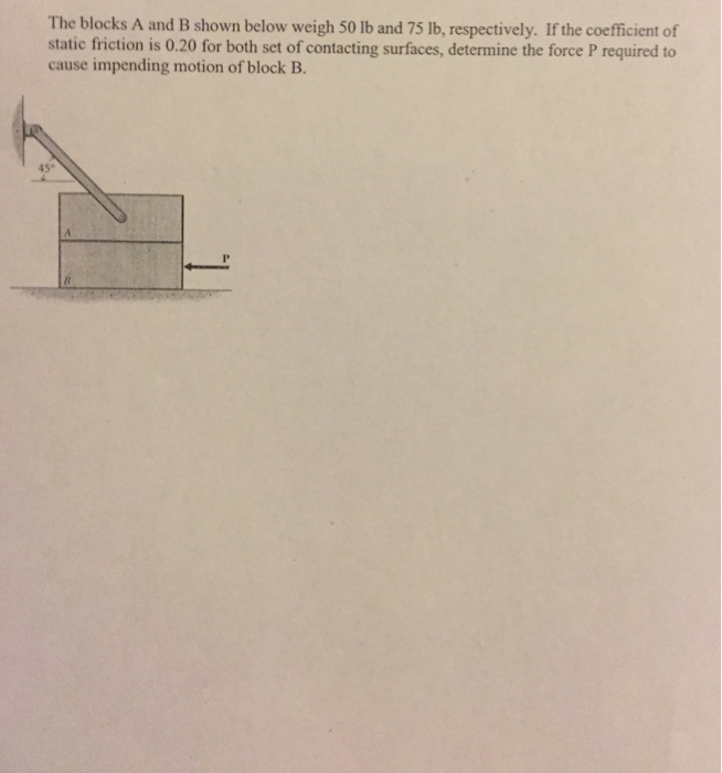 Solved The blocks A and B shown below weigh 50 lb and 75 lb, | Chegg.com