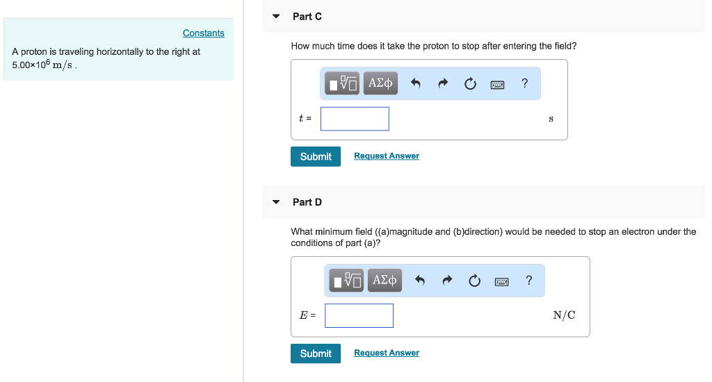 Solved Constants Part A A proton is traveling horizontally | Chegg.com