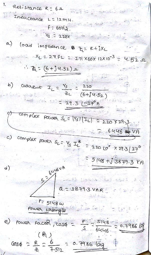 Solved Consider a single-phase load consisting of a series | Chegg.com