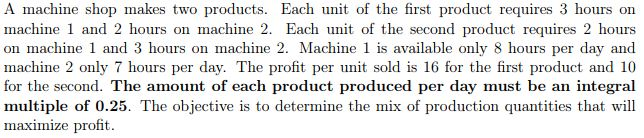 Solved A machine shop makes two products. Each unit of the | Chegg.com