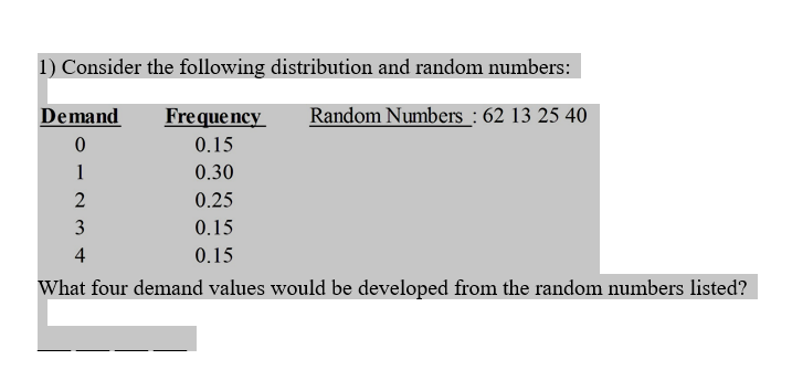 Solved 1) Consider the following distribution and random | Chegg.com