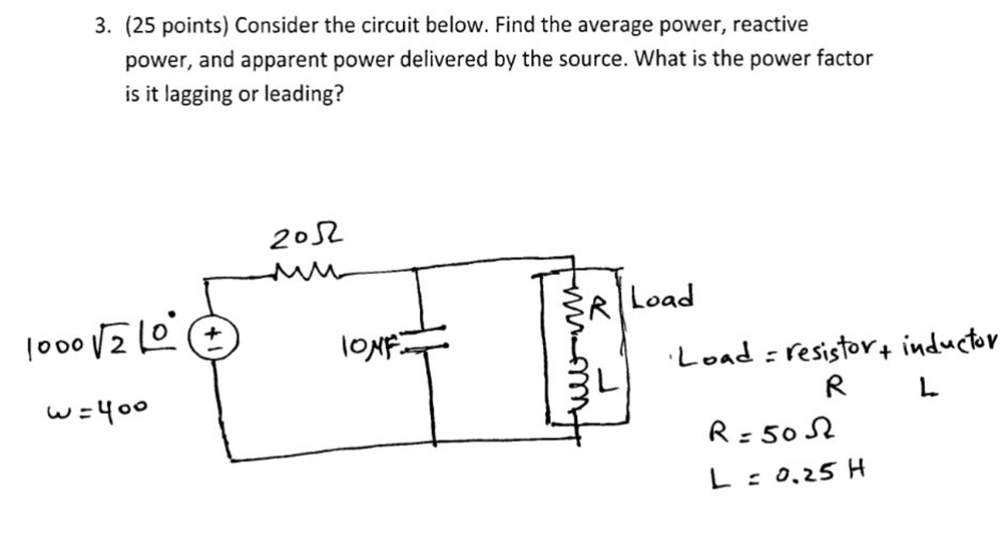 Solved Consider the circuit below. Find the average power, | Chegg.com
