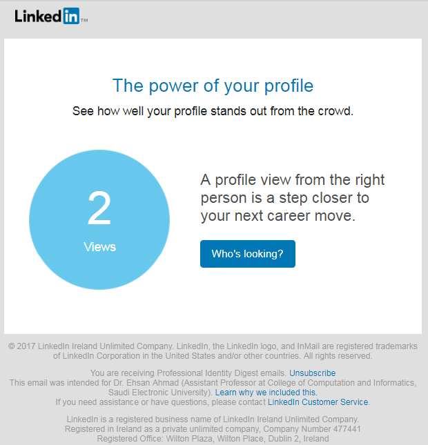 Solved Following is a snapshot of an email sent by LinkedIn. | Chegg.com