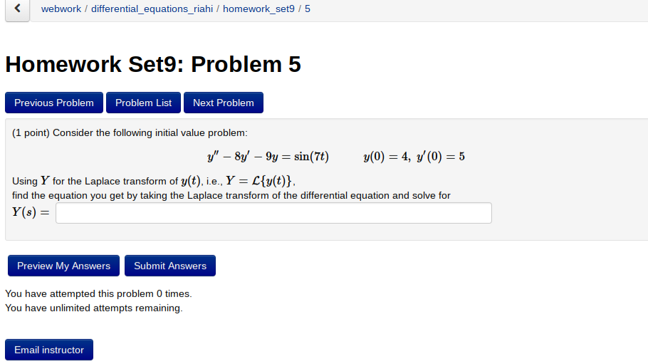Solved webwork differential equations riahi / homework set9 | Chegg.com