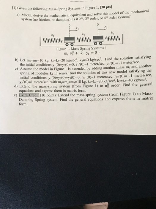Solved Given the following Mass-Spring Systems in Figure 1 | Chegg.com