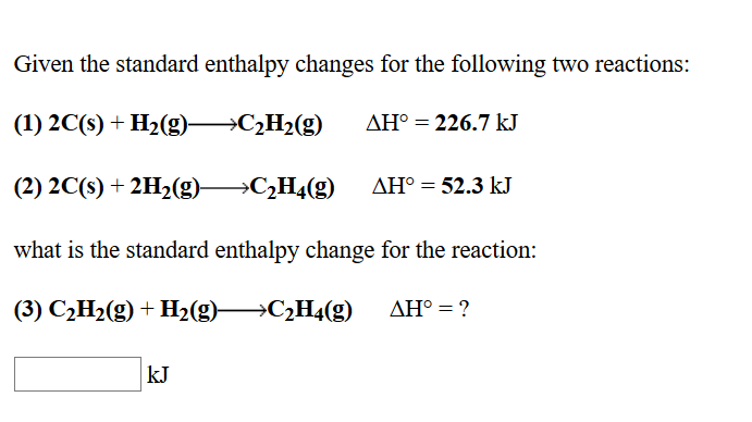 Solved Given the standard enthalpy changes for the following | Chegg.com