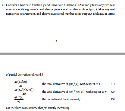 Solved a) Consider a bivariate function g and univariate | Chegg.com