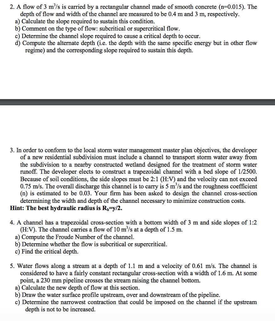Solved A flow of 3 m^3/s is carried by a rectangular channel | Chegg.com