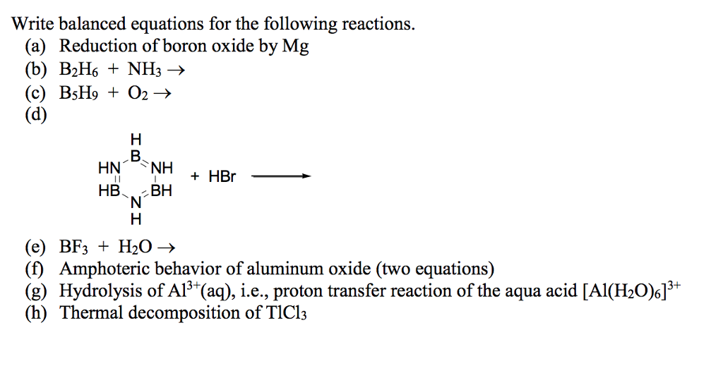 Solved Write balanced equations for the following reactions | Chegg.com