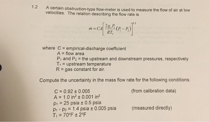 Solved A certain obstruction-type flow-meter is used to | Chegg.com