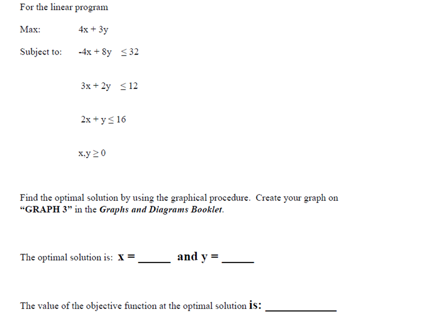 Solved For the linear program Max: 4x + 3y Subject to: -4x | Chegg.com