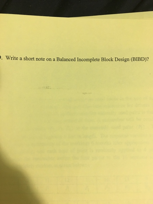 Solved Write a short note on a Balanced Incomplete Block | Chegg.com