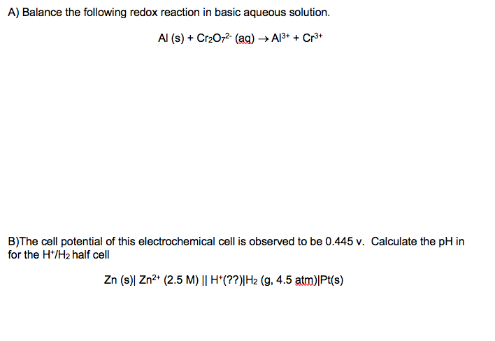 Solved A) Balance the following redox reaction in basic | Chegg.com