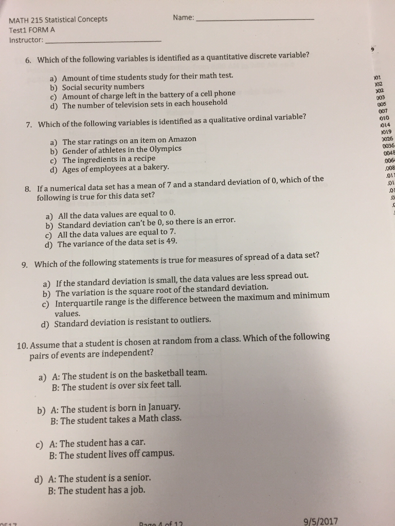 Solved Which of the following variables is identified as a | Chegg.com