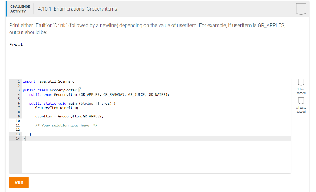 Solved 4.10.1: Enumerations: Grocery items Print either | Chegg.com