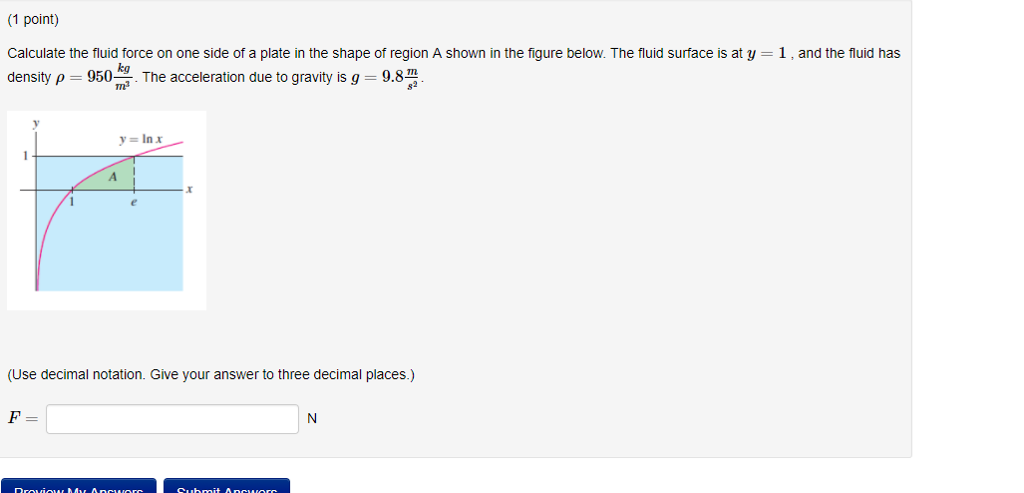 Solved 1 point) Calculate the fluid force on one side of a | Chegg.com