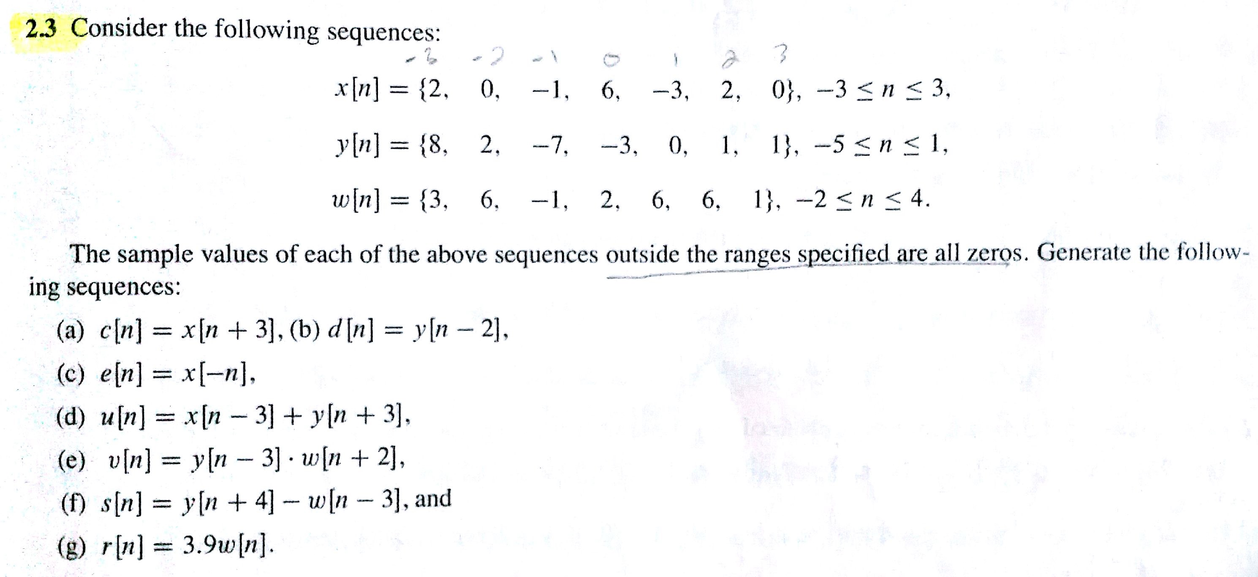 Solved Consider the following sequences: x[n] = {2, 0, -1, | Chegg.com
