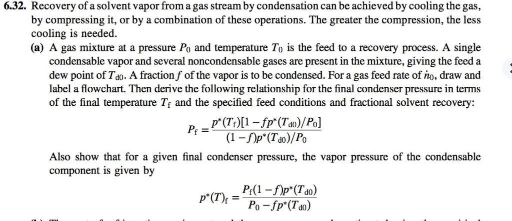6.32. Recovery of a solvent vapor from a gas stream | Chegg.com