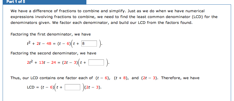 Solved We have a difference of fractions to combine and | Chegg.com