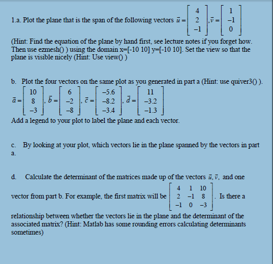 Plot the plane that is the span of the following | Chegg.com