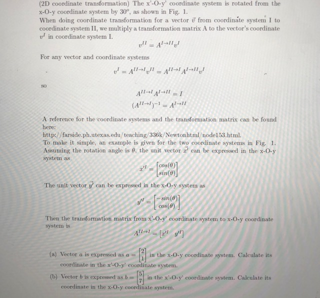 Solved 2d Coordinate Transformation The X O Y Coordinate