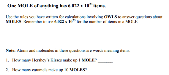Solved One MOLE of anything has 6.022 x 10 items. Use the | Chegg.com