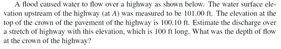 Solved A flood caused water to flow over a highway as shown | Chegg.com