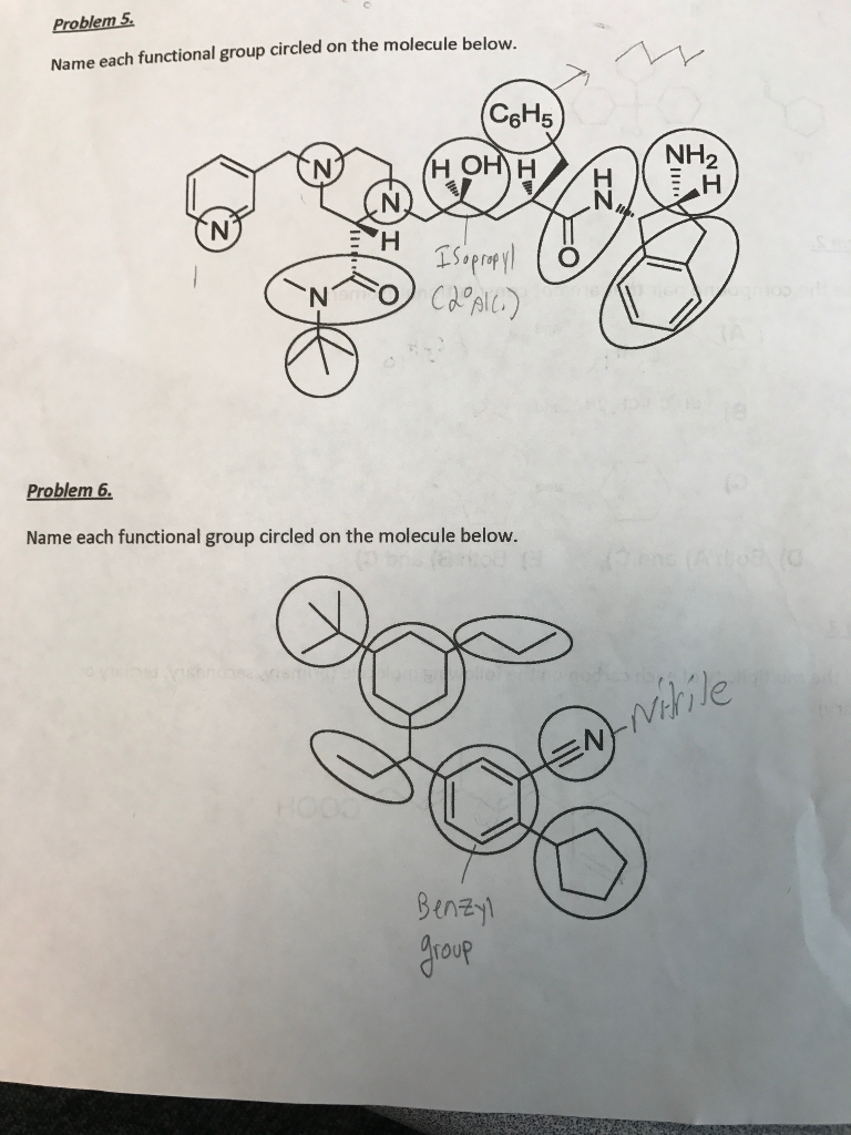 Solved Problem 5. Name each functional group circled on the | Chegg.com